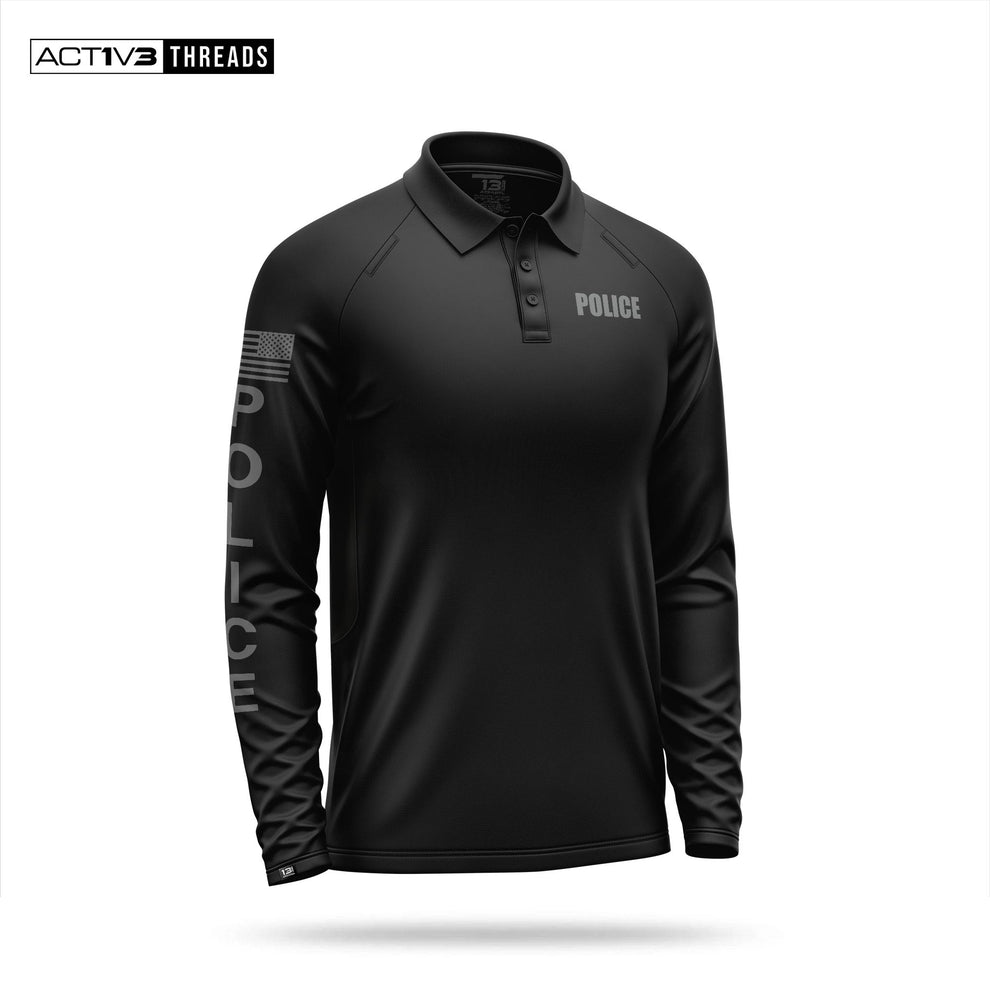 [POLICE] Men's Performance Polo Long Sleeve [BLK/GRY] | 13 Fifty Apparel