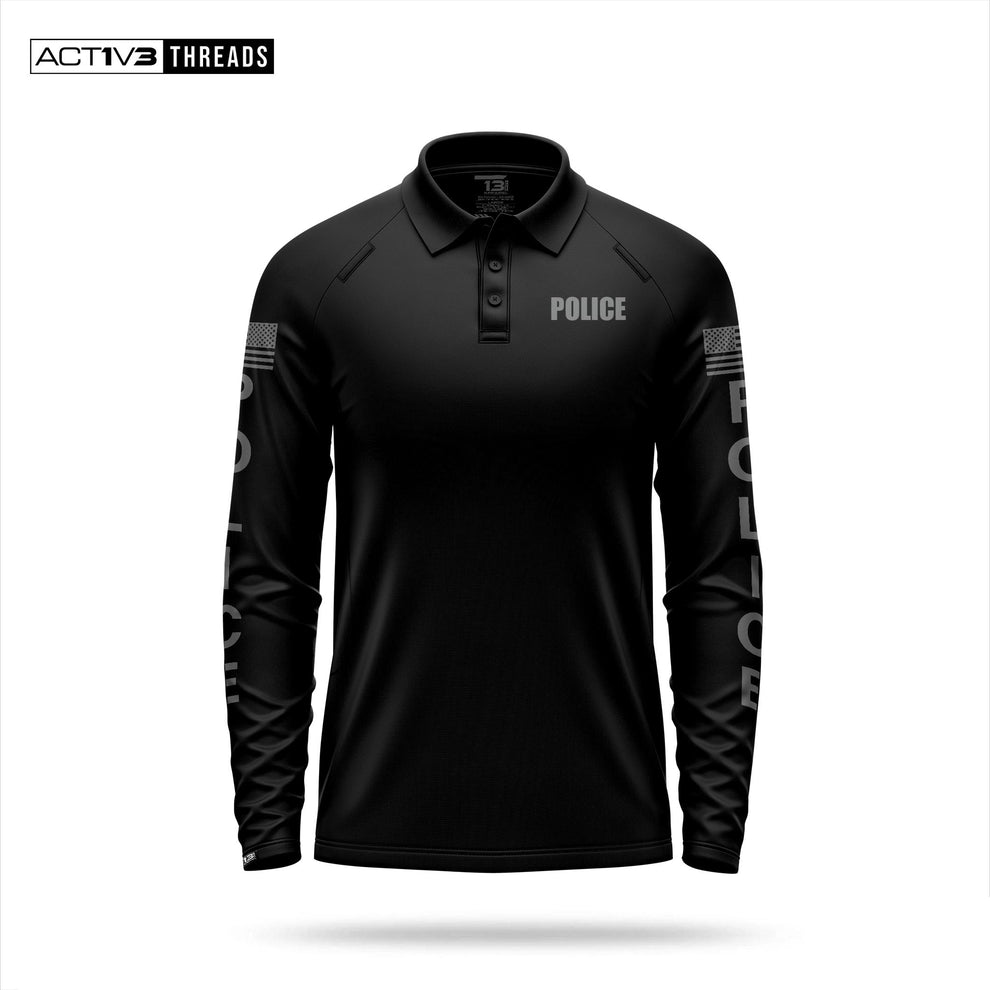 [POLICE] Men's Performance Polo Long Sleeve [BLK/GRY] | 13 Fifty Apparel